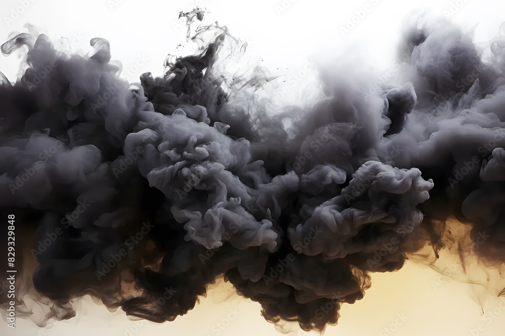 Explosion of colored powder black, grey spread throughout area on white ...