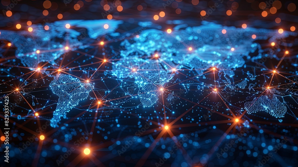 Global Connection Technology and Social Network Concept. World Map with ...