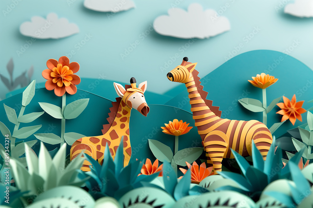 A paper wildlife safari crafted from layers in shades of yellow. The ...