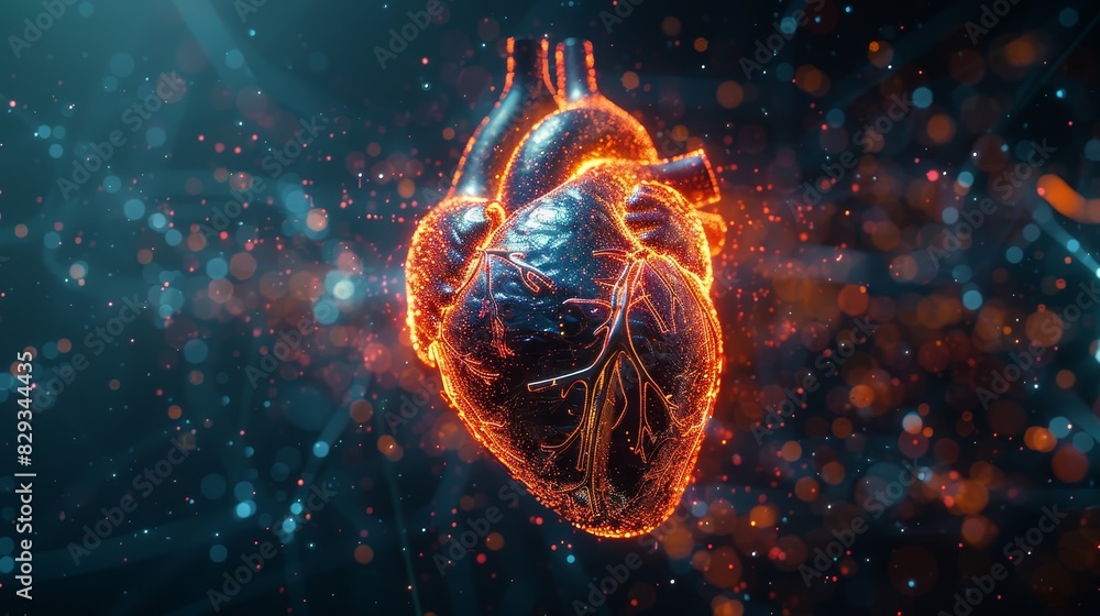 Concept of Health, Science and Modern Knowledge: Digital heart is shown ...