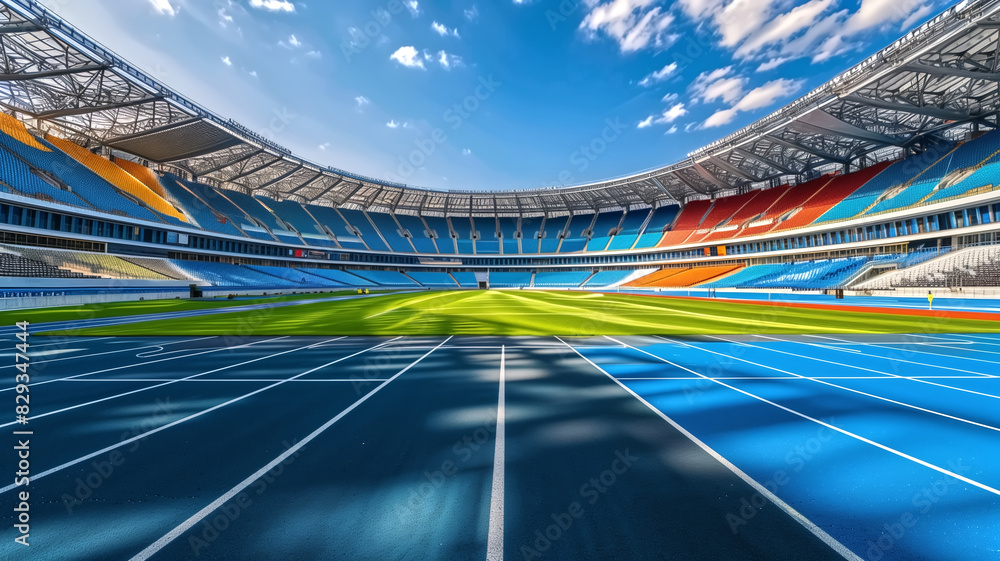 Professional empty running track in stadium Image of a treadmill Stock ...