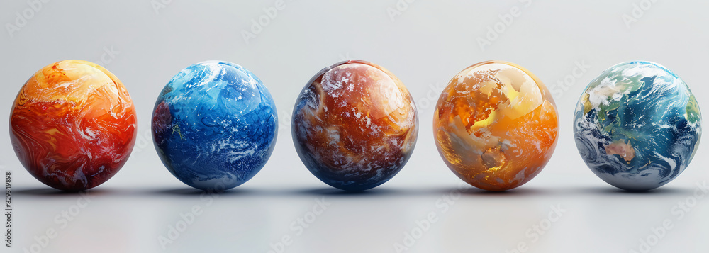Illustration of five globes in different colors representing the ...