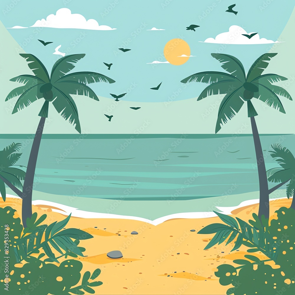 cartoon vector image of a beautiful beach view, background for a beach ...