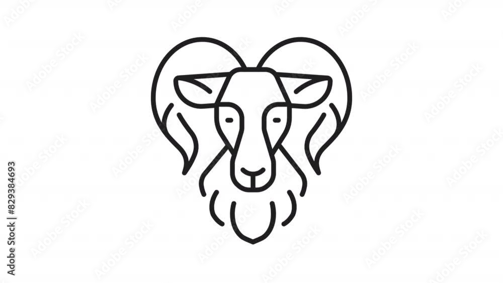 Animated aries icon. Ram moving his head line animation. Astrological ...