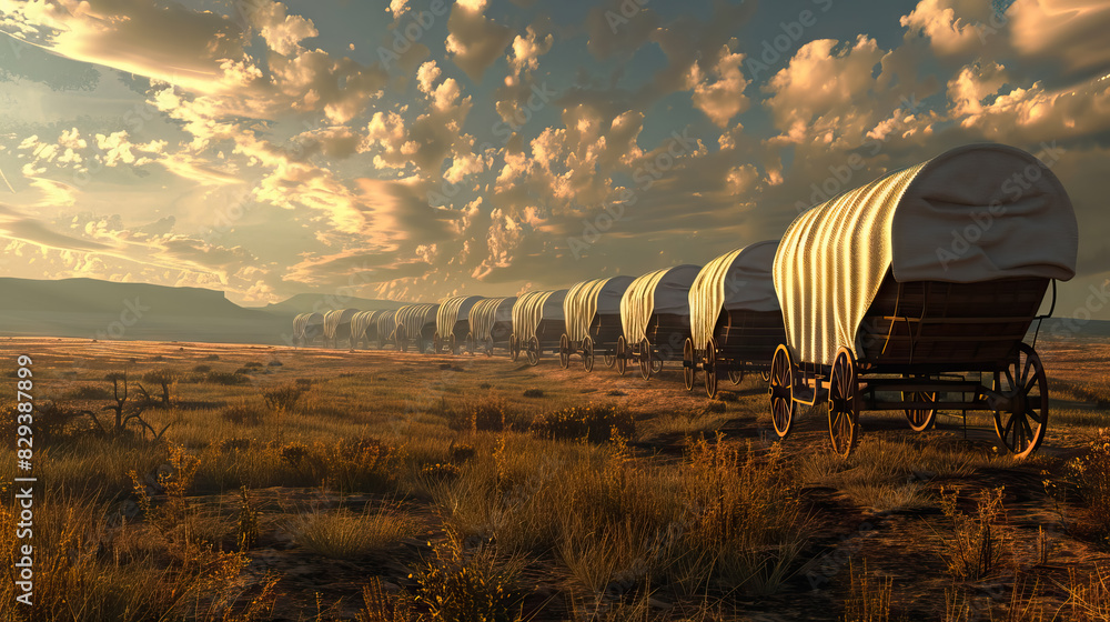 covered wagons, also known as Conestoga wagons or prairie schooners ...