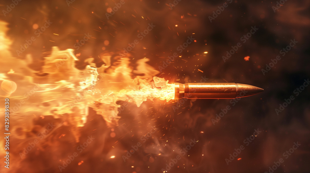 The burning projectile passes through the air, leaving behind a trail ...