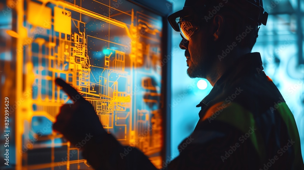 Engineer working with CAD software, close up, focus on, copy space ...