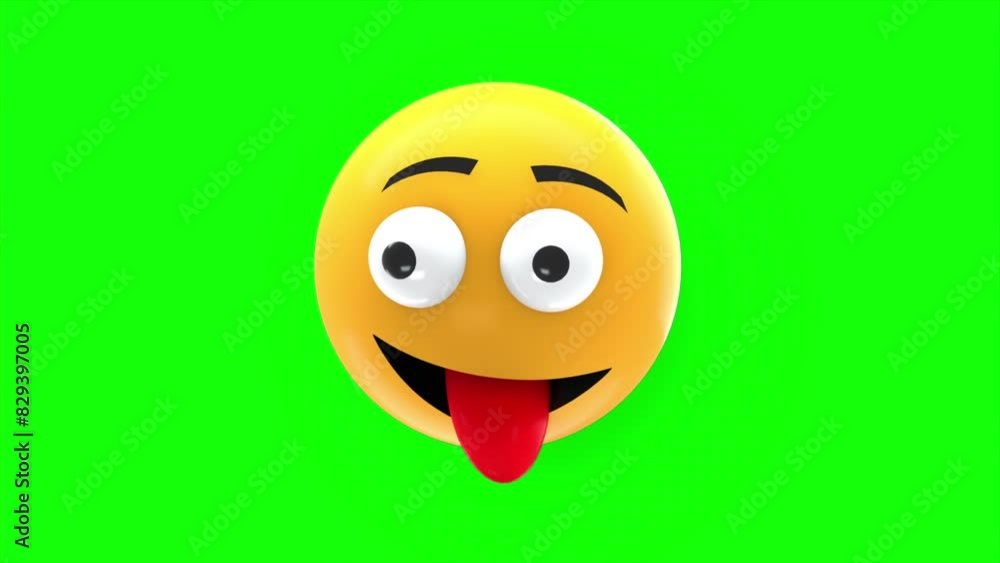 3D animation goofy tounge out emoji icon on green screen chroma key, 4K ...