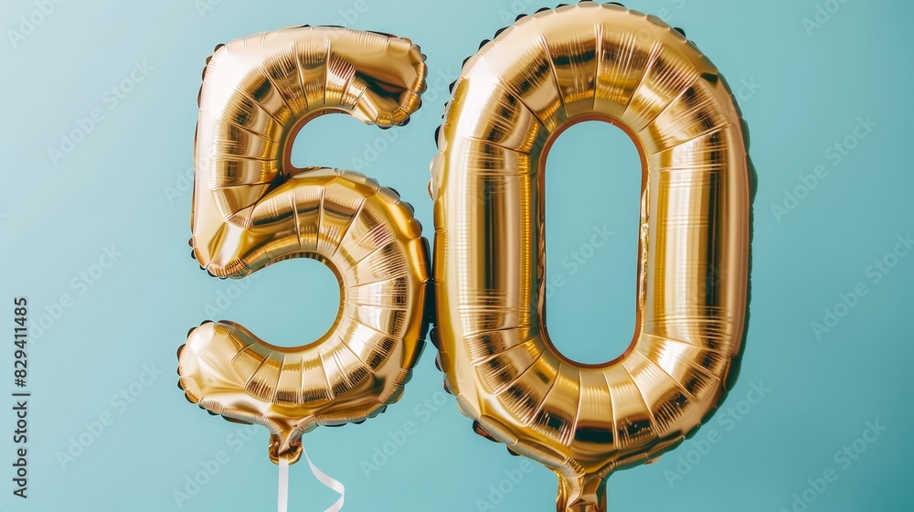 A blue background is filled with fifty balloons, each shaped like the ...