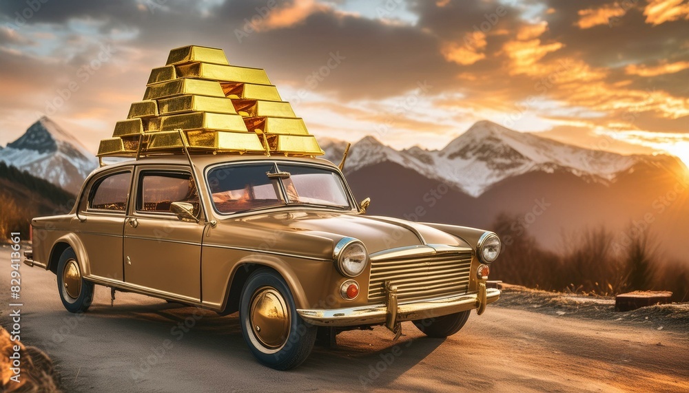 gold graph with sign, street traffic, gold and besqet city bus station ...