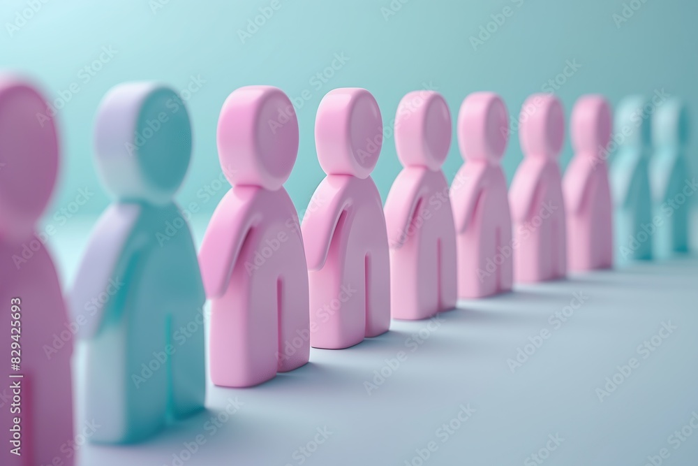A row of pink and blue human figures standing next to each other on a ...