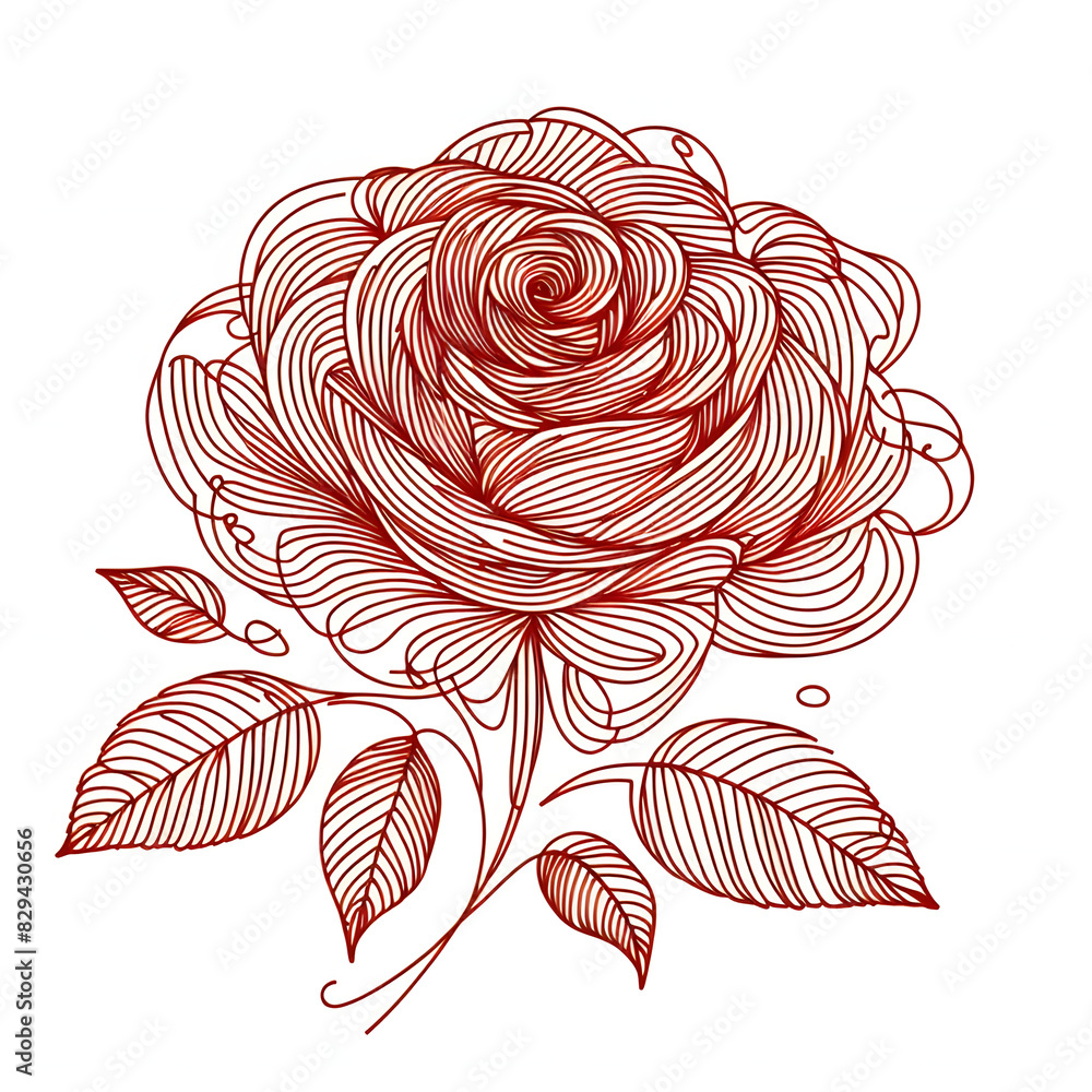 drawing artline a rose with red color make from one single line from ...