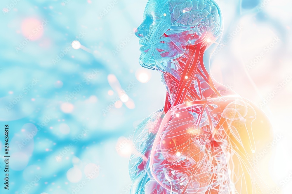 Human circulatory system cutaway diagram in a technical style selective ...
