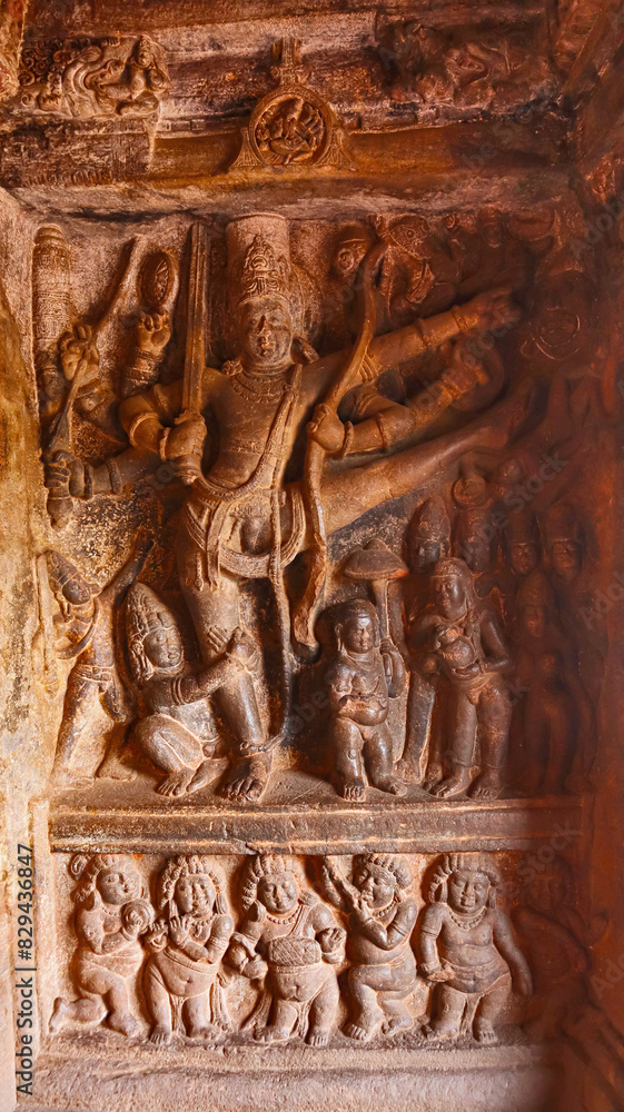 Sculpture of Lord Vishnu as a Trivikrama, Badami Rock cut Caves, Badami ...