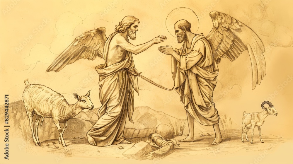 Biblical Illustration: The Sacrifice of Isaac, Abraham Preparing to ...