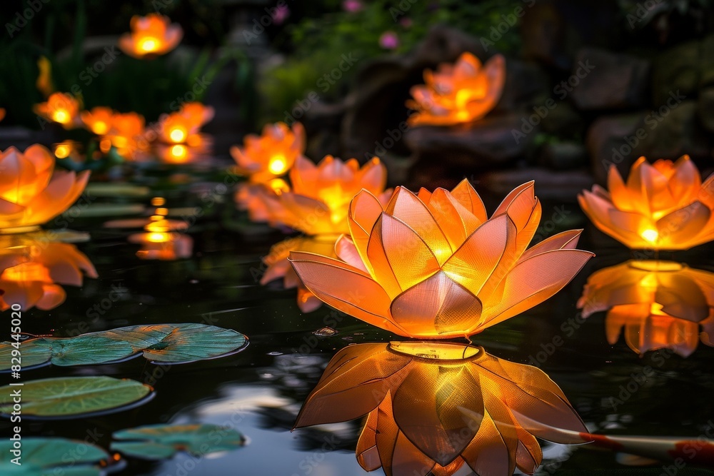 Artistic illustration of lotus flowers with butterflies, ideal for ...
