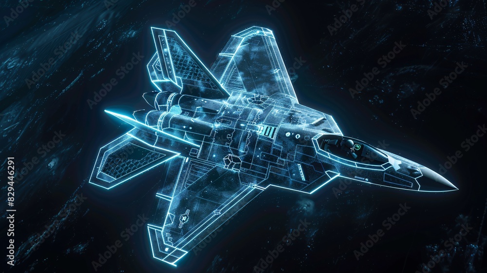 An illustration of fighter jet in blue print wireframe , A fighter jet ...