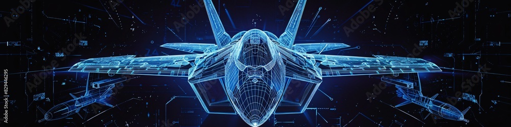 An illustration of fighter jet in blue print wireframe , A fighter jet ...