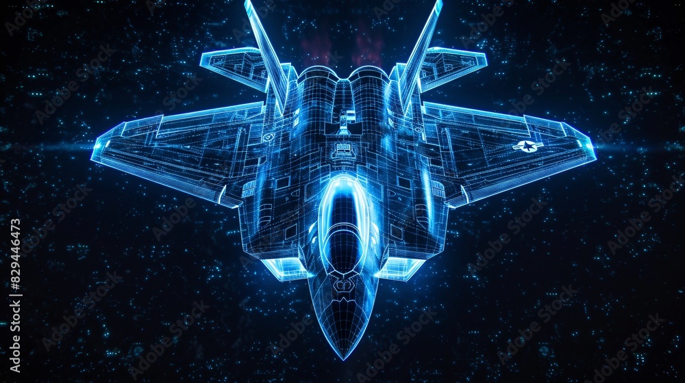 An illustration of fighter jet in blue print wireframe , A fighter jet ...