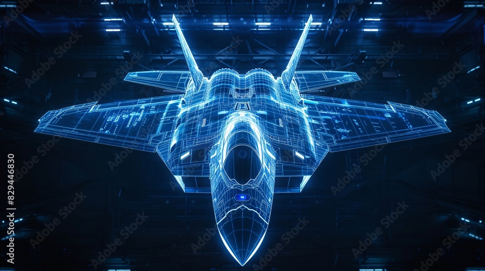 An illustration of fighter jet in blue print wireframe , A fighter jet ...