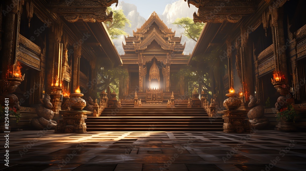 Ultradetailed 8K image of a Thai temple, ornate interiors with ...
