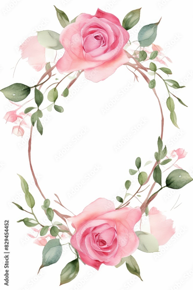 pink rose themed frame or border for photos and text. watercolor ...