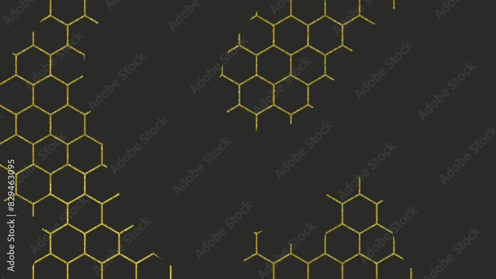 Abstract hexagon background with animated golden lines on black ...