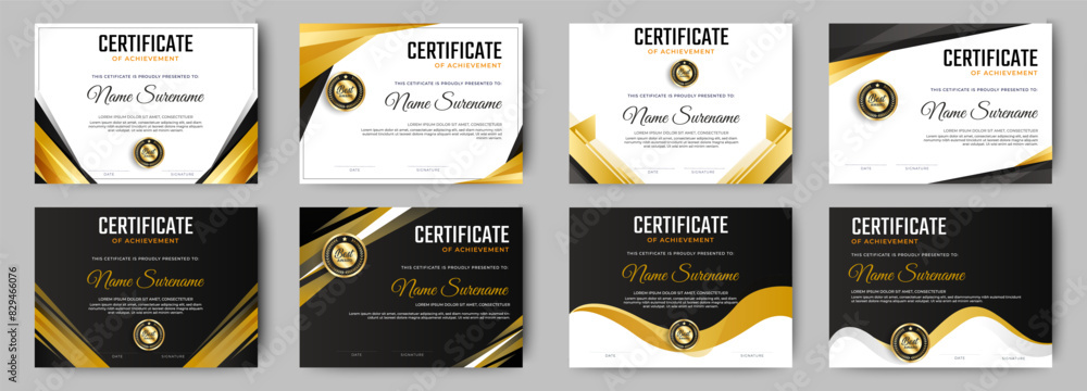 Certificates of completion template with luxury badge and modern line ...