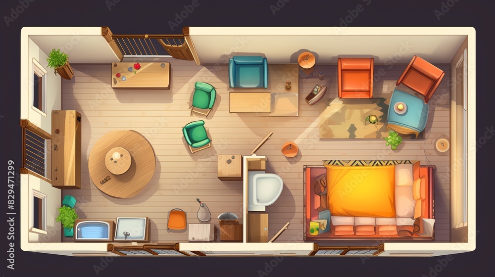 attic conversion flat design top view extra living space cartoon ...