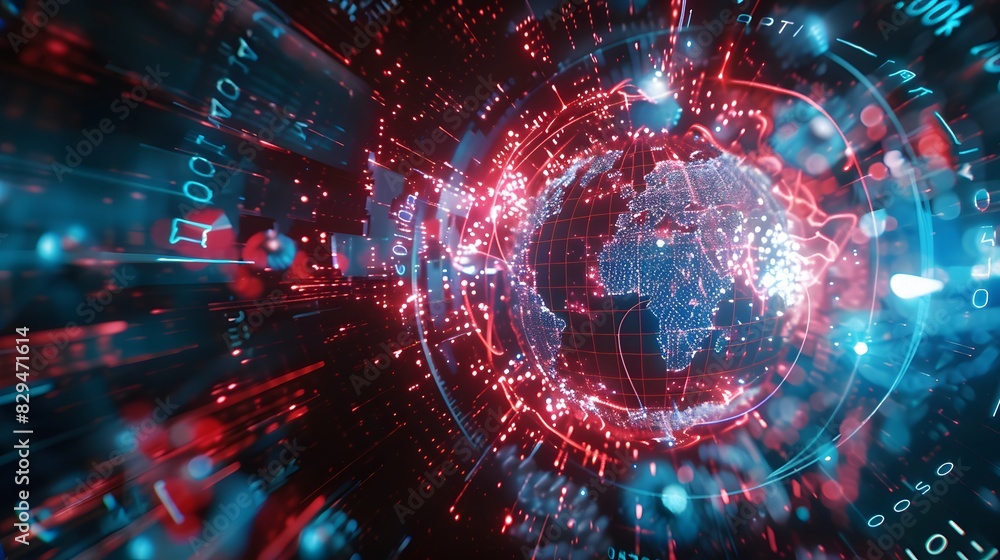 High-tech depiction of a global network hub with an America-centric ...