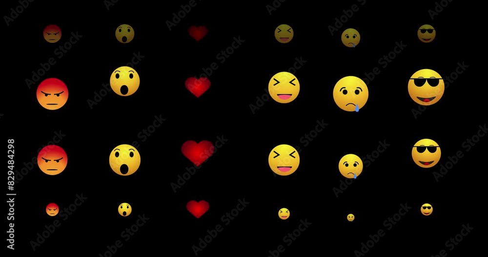 4K live reactions of heart and emojis in an alpha channel. Social media ...