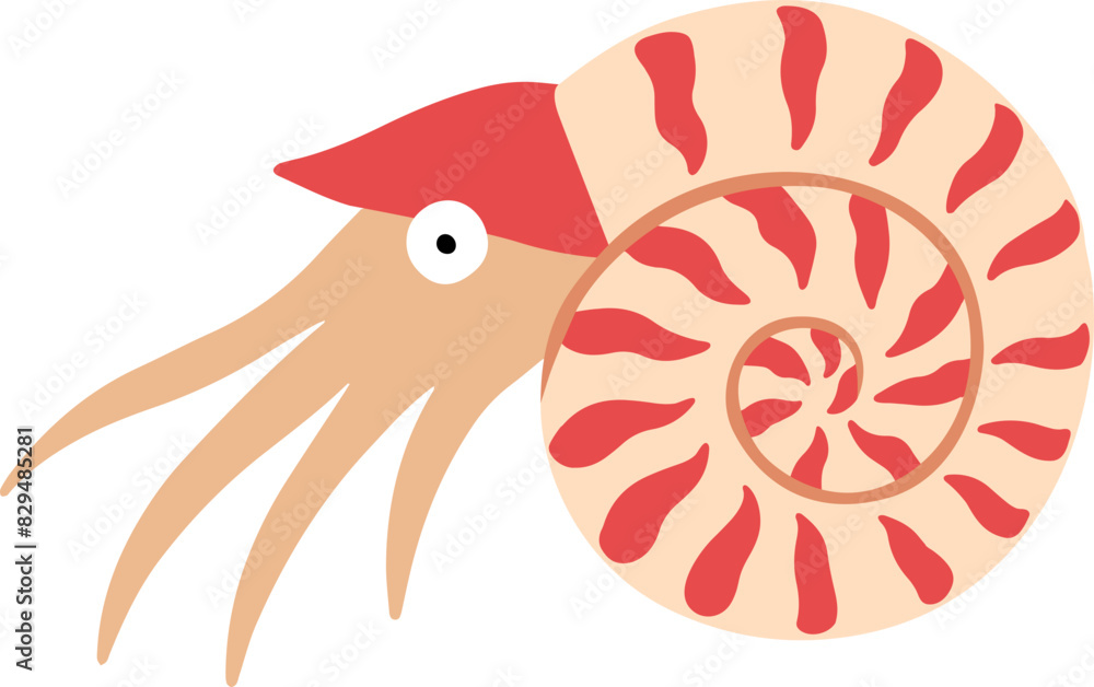 Nautilus Ancient Animals Cartoon Illustration Kids Clipart Stock Vector ...