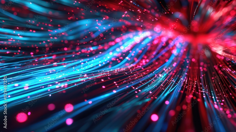 Colorful abstract background with waves of neon ray red and blue bokeh ...