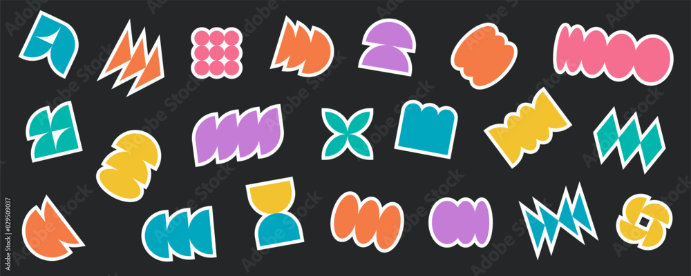 Abstract simple brutalism sticker shape set, vintage trendy funky icon ...