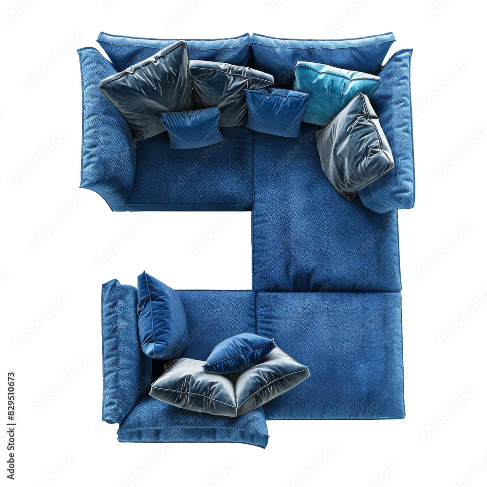 Blue tufted leather sofa top view transparent background Stock Photo ...