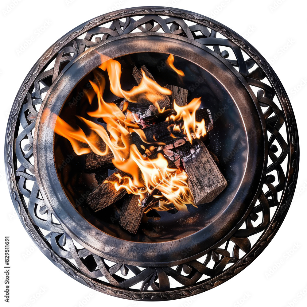 Campfire in circular stone fire pit top view transparent background ...