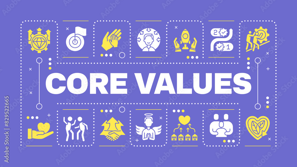 Core values purple word concept. Company principles. Social ...