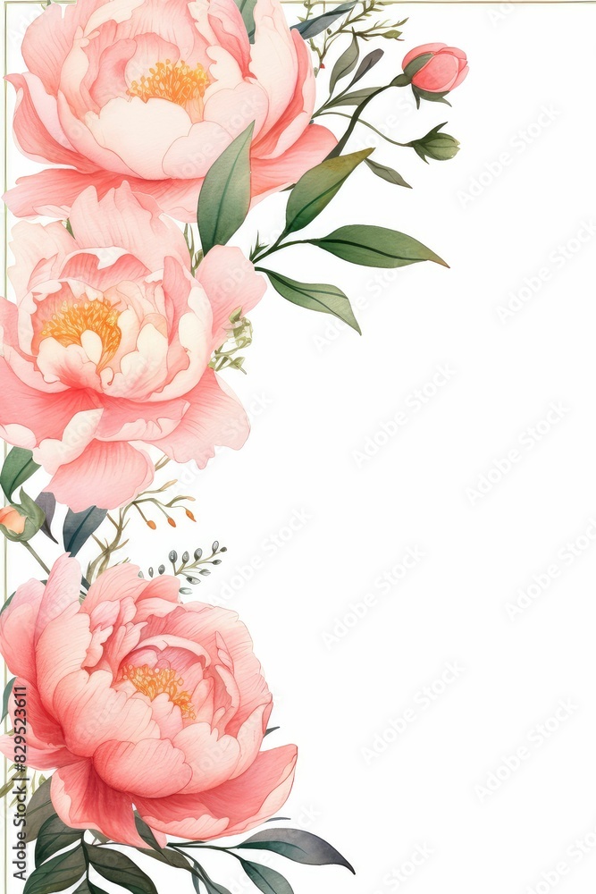 peony themed frame or border for photos and text. watercolor ...