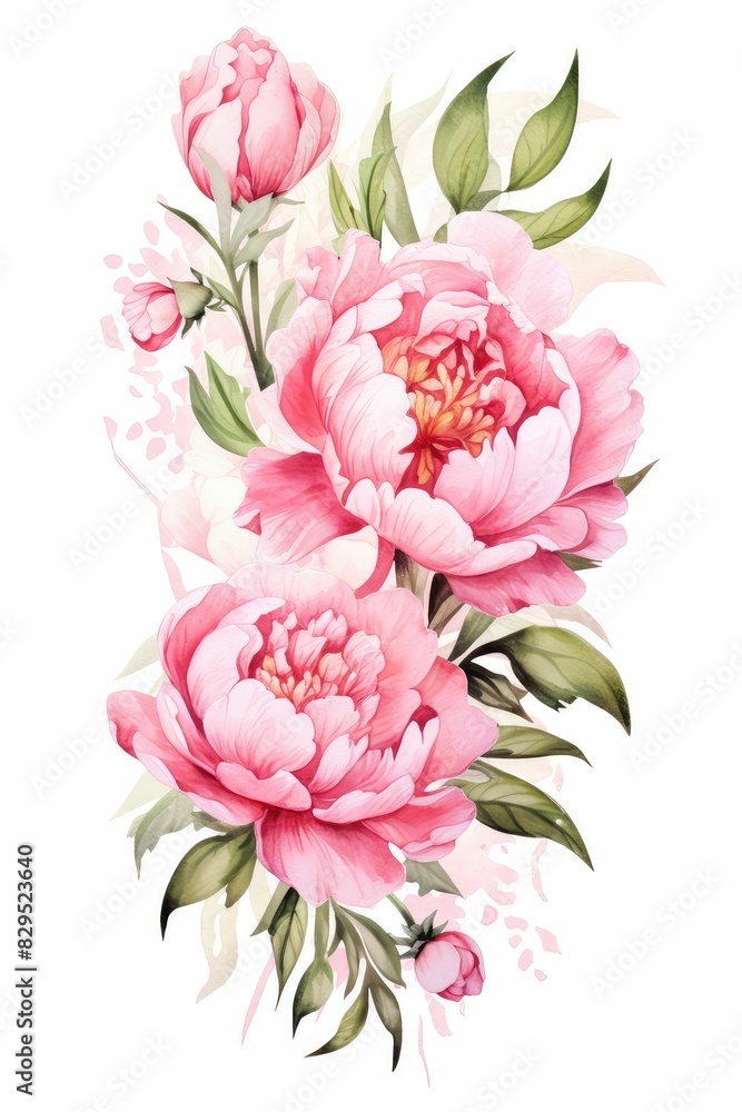 peony themed frame or border for photos and text. watercolor ...