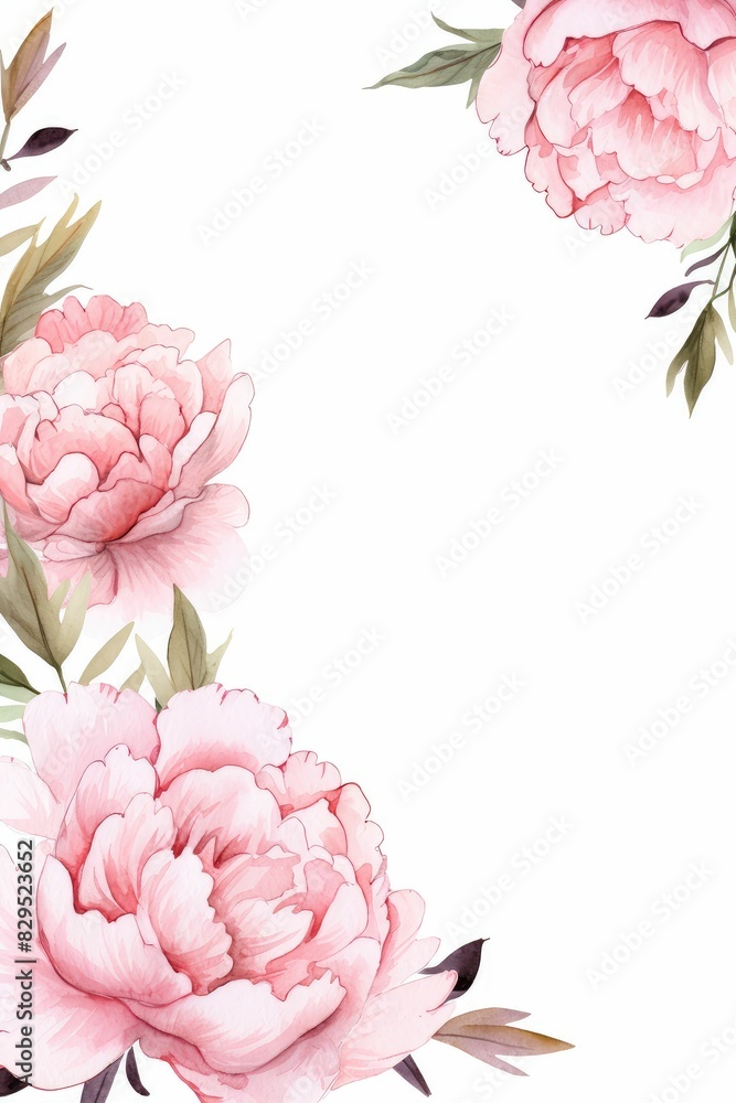 peony themed frame or border for photos and text. watercolor ...