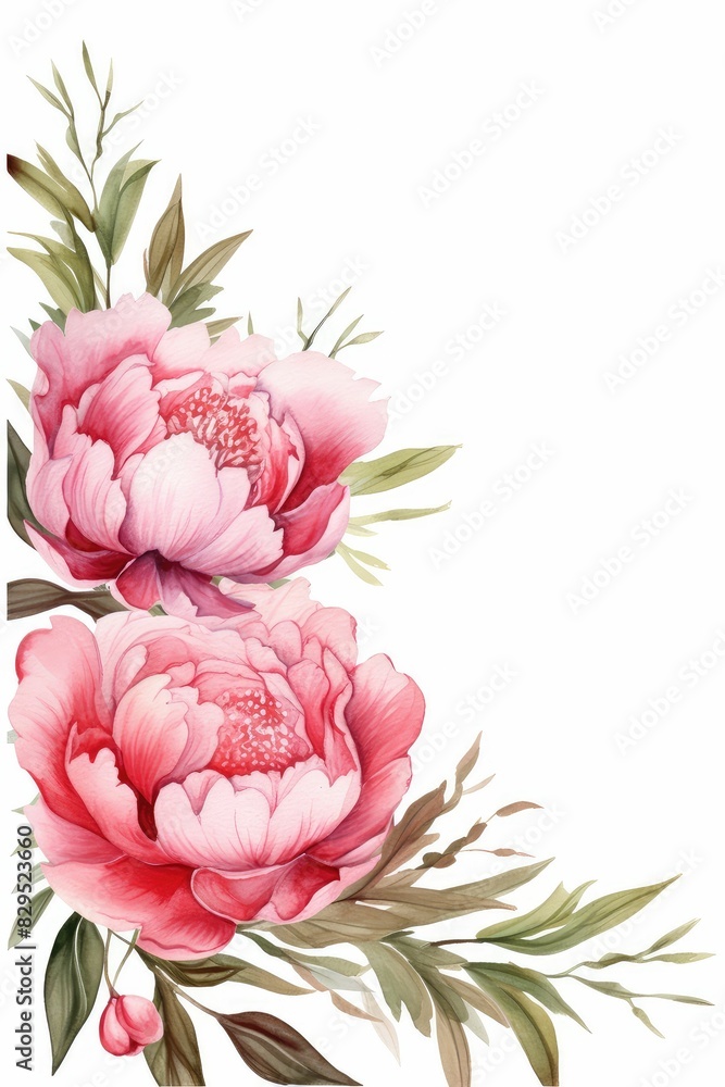 peony themed frame or border for photos and text. watercolor ...