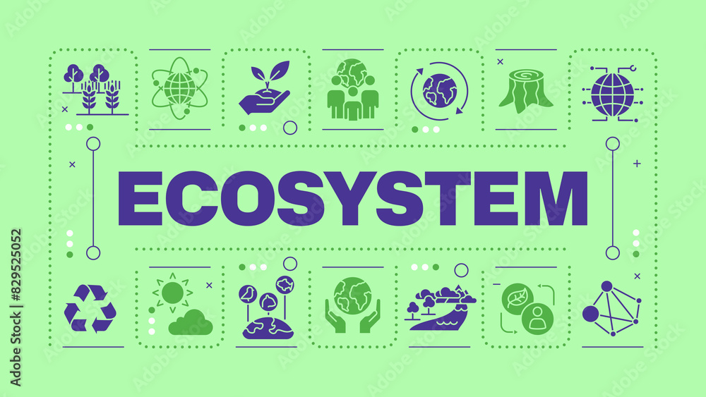 Ecosystem light green word concept. Ecological system of living ...
