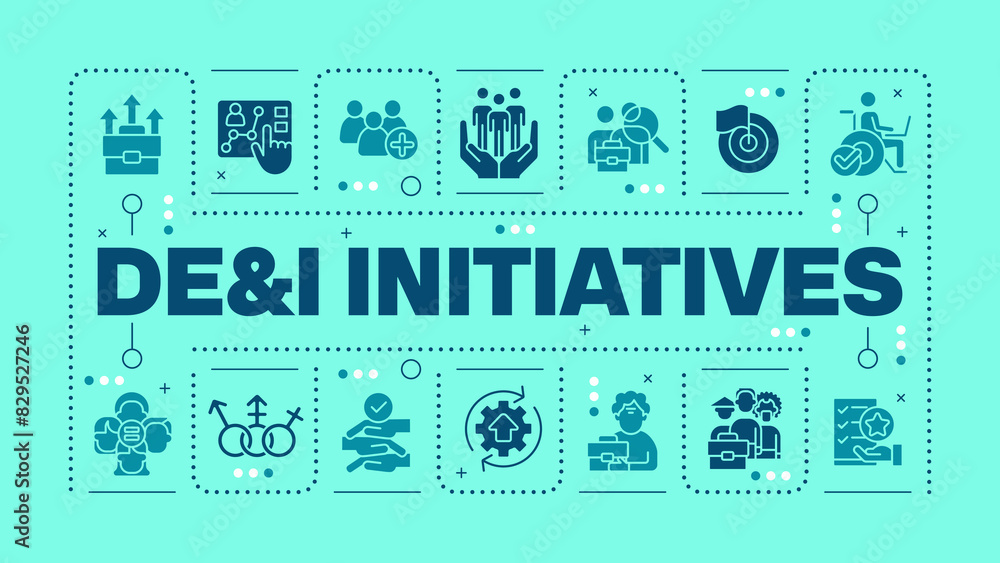 DEI initiatives turquoise word concept. Diversity, equity and inclusion ...