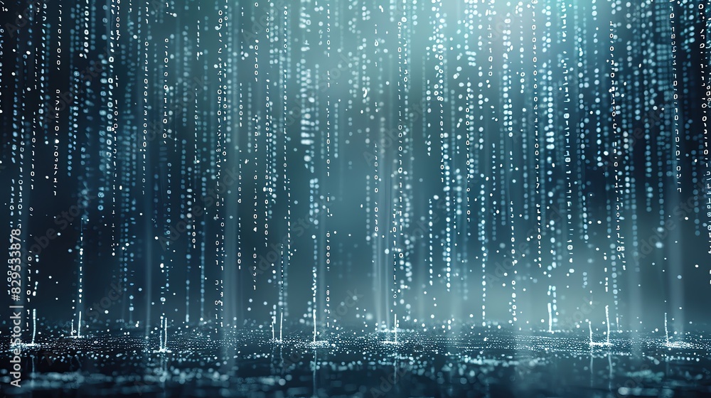 Sad digital rain on a digital binary code background, front view ...