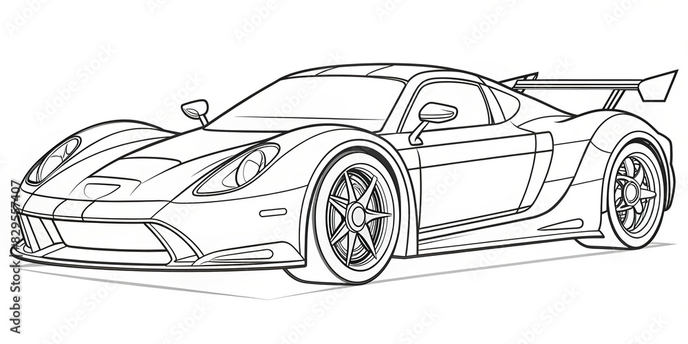 Outline drawing of fast cartoon racing car concept, coloring page line ...
