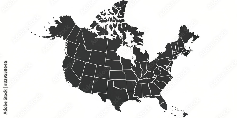 Black outline map of North America with political divisions Stock ...
