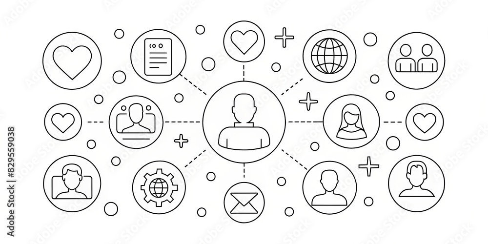 Simple clipart design featuring various influencer symbols in black and ...