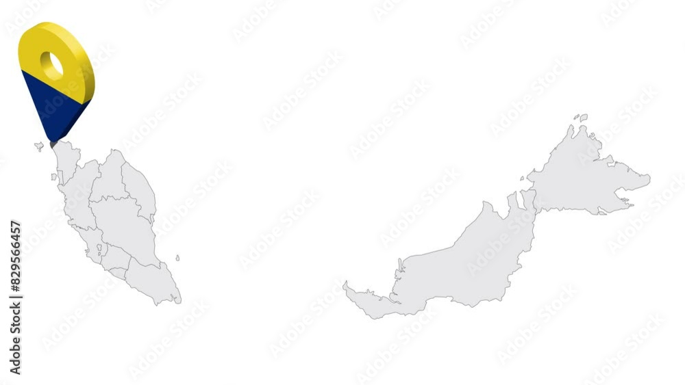 Location State of Perlis on map Malaysia. 3d Perlis flag map marker ...