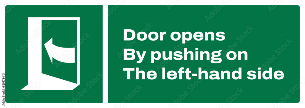 ISO emergency and first aid safety signs_door opens by pushing on the ...
