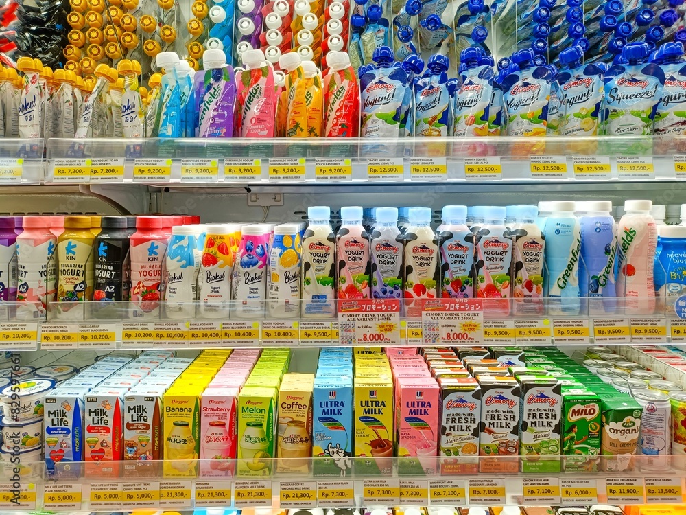 Jakarta, Indonesia - May 25, 2024: Various packaged yogurt drinks ...